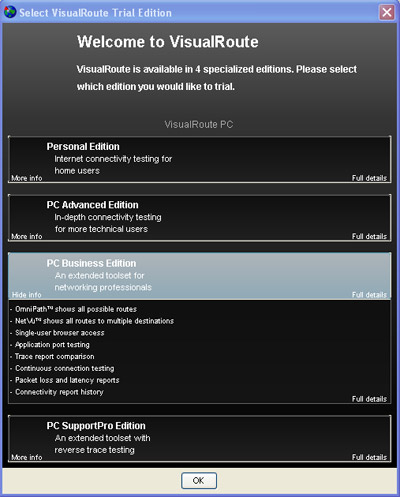 VisualRoute Online Manual - Running VisualRoute for the first time